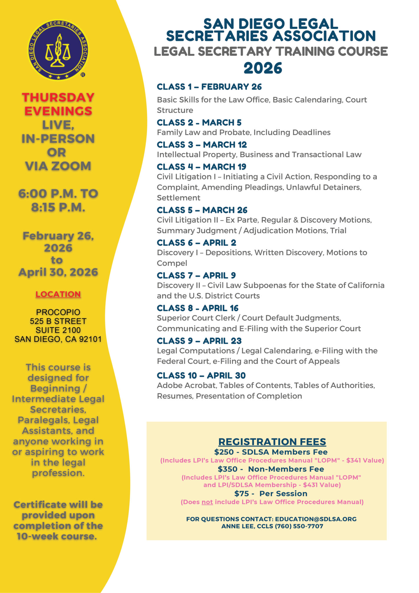 Upcoming Events – San Diego Legal Secretaries Association